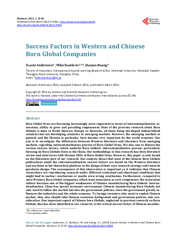 (PDF) Success Factors in Western and Chinese Born Global Companies