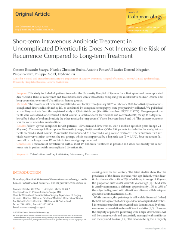 (PDF) Short-term Intravenous Antibiotic Treatment in Uncomplicated ...
