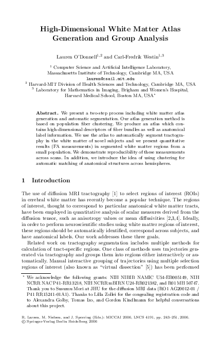 (PDF) High-dimensional white matter atlas generation and group analysis