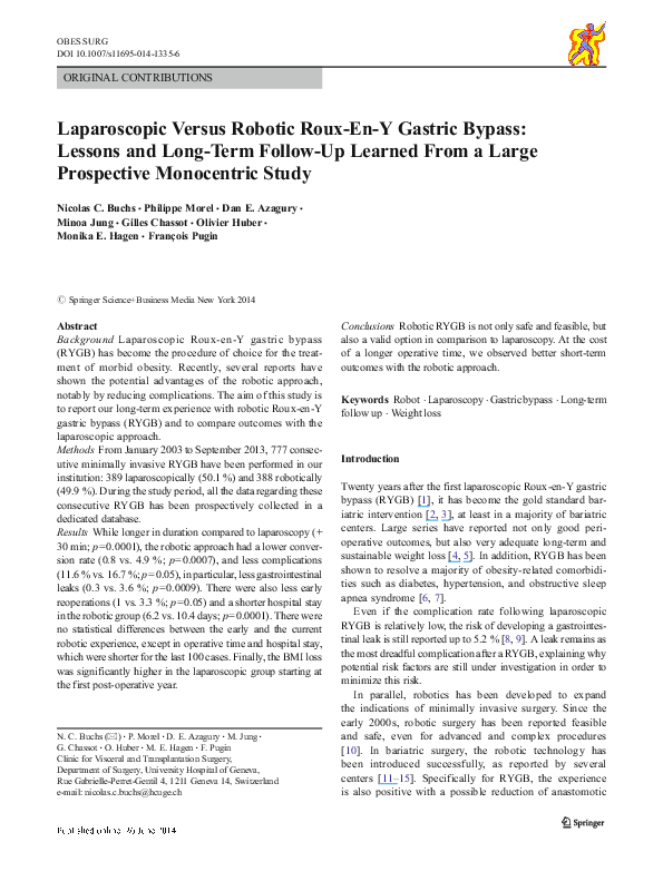 (PDF) Laparoscopic versus robotic Roux-en-Y gastric bypass: Lessons and long-term follow-up ...