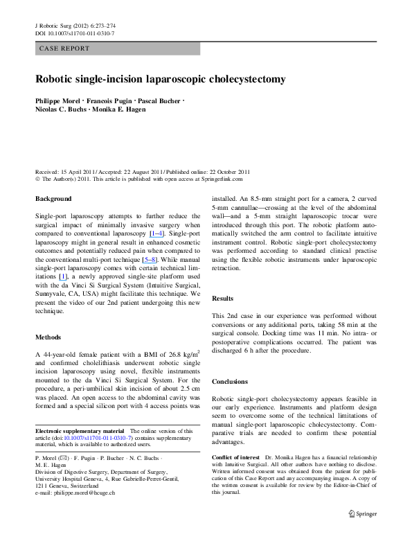 (PDF) Robotic single-incision laparoscopic cholecystectomy