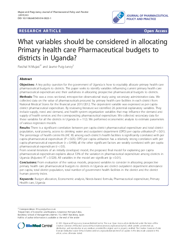 (PDF) What variables should be considered in allocating Primary health ...