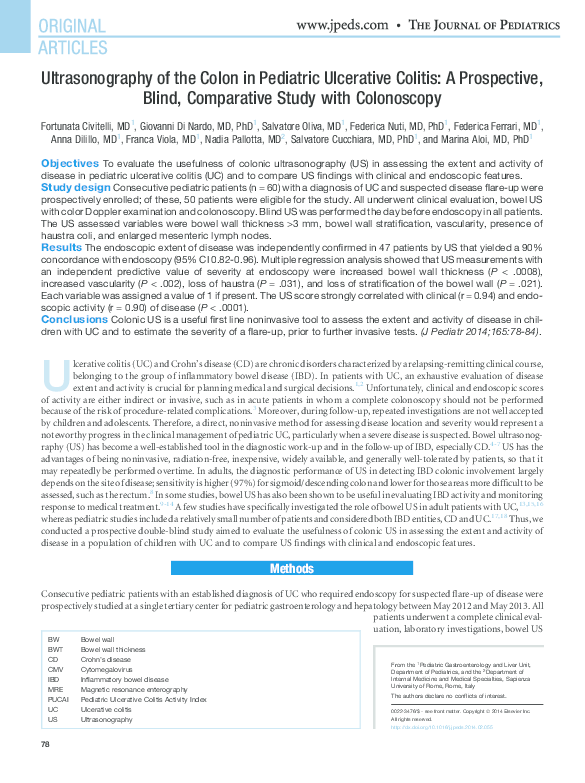 (PDF) Ultrasonography of the Colon in Pediatric Ulcerative Colitis: A ...