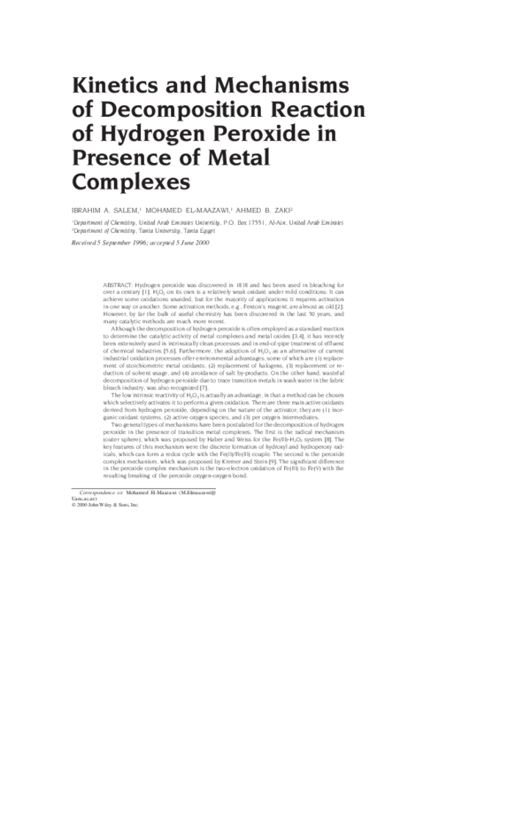 (PDF) Kinetics and mechanisms of decomposition reaction of hydrogen ...