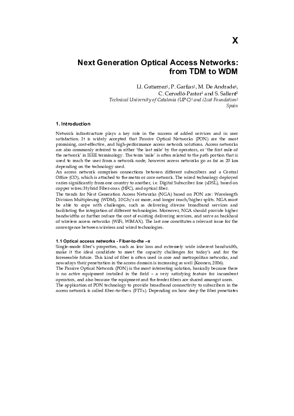 (PDF) Next Generation Optical Access Networks: from TDM to WDM