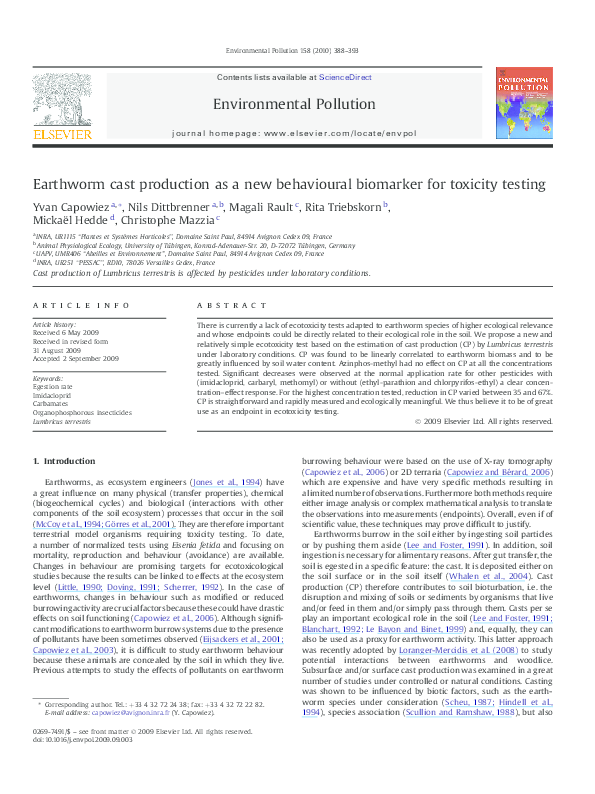 (PDF) Earthworm cast production as a new behavioural biomarker for ...