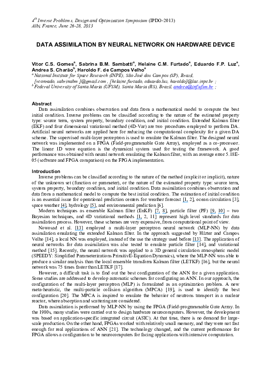 (PDF) DATA ASSIMILATION BY NEURAL NETWORK ON HARDWARE DEVICE