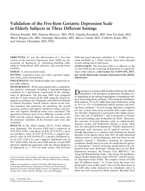 (PDF) Validation of the Five-Item Geriatric Depression Scale in Elderly ...