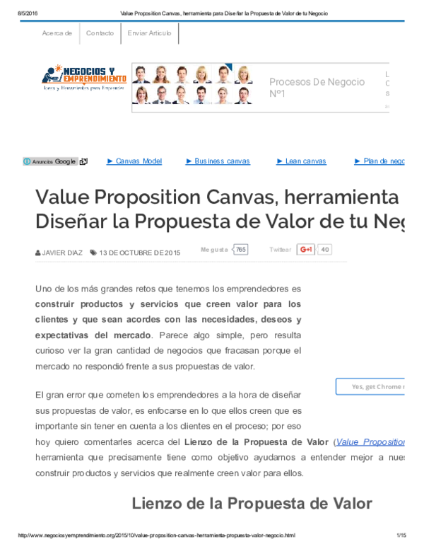 (PDF) Value Proposition Canvas, herramienta para Diseñar la Propuesta ...