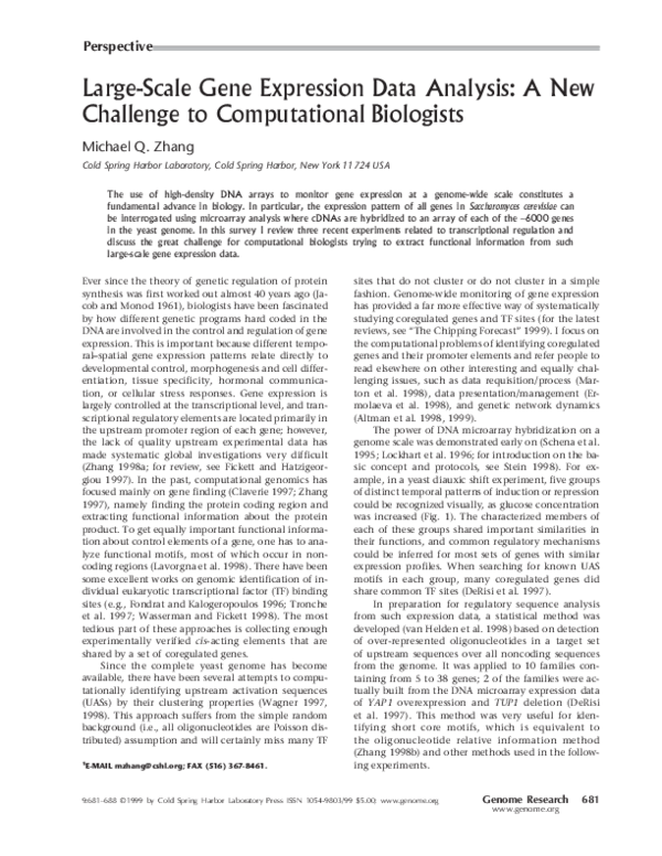 (PDF) Large-scale gene expression data analysis: a new challenge to computational biologists
