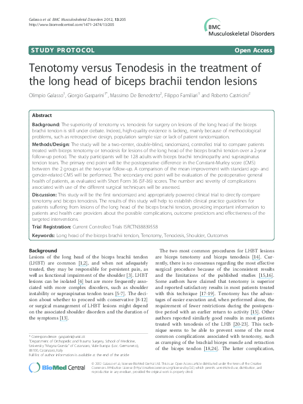 (PDF) Tenotomy versus Tenodesis in the treatment of the long head of ...