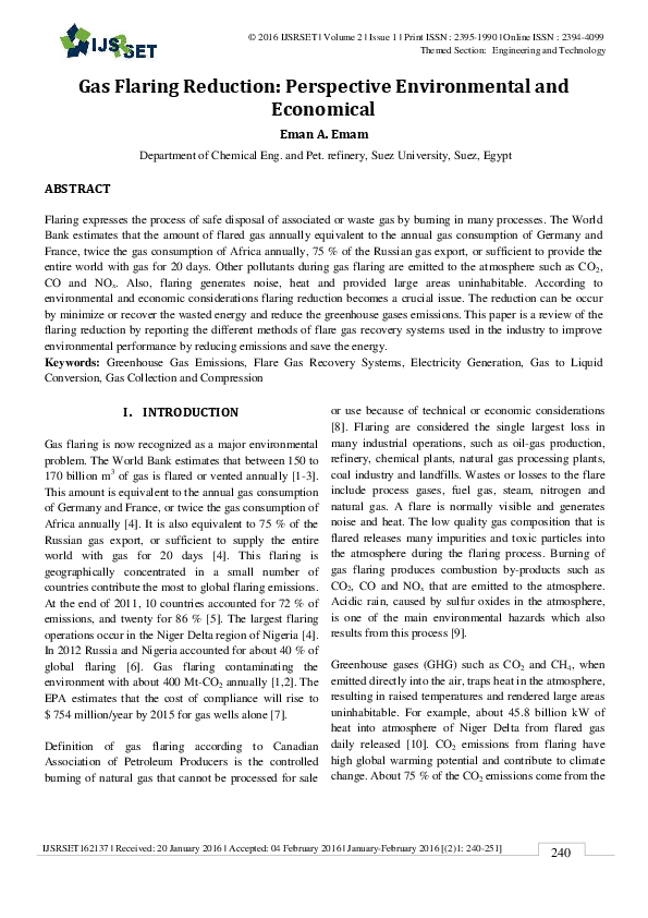 (PDF) Gas Flaring Reduction: Perspective Environmental and Economical