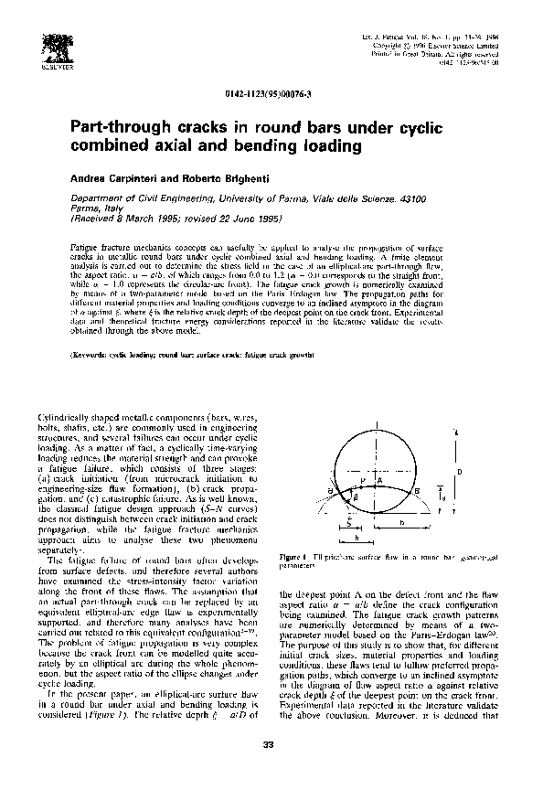 (PDF) Part-through cracks in round bars under cyclic combined axial and ...