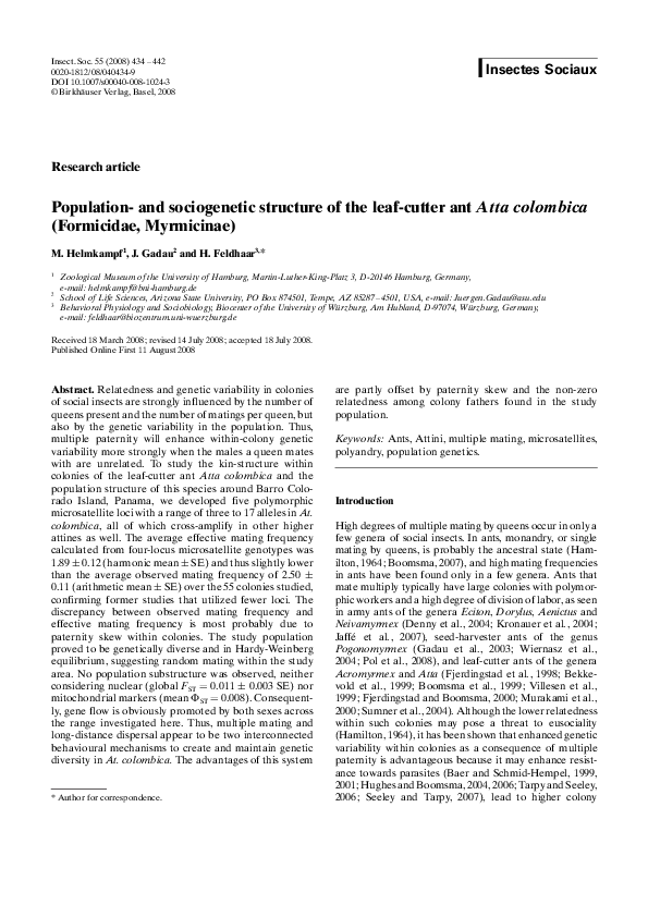 (PDF) Population- and sociogenetic structure of the leaf-cutter ant ...