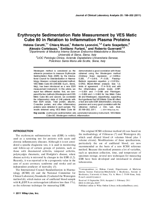 (PDF) Erythrocyte Sedimentation Rate measurement by VES Matic Cube 80 ...