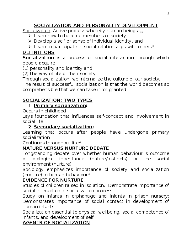 (DOC) SOCIALIZATION AND PERSONALITY DEVELOPMENT