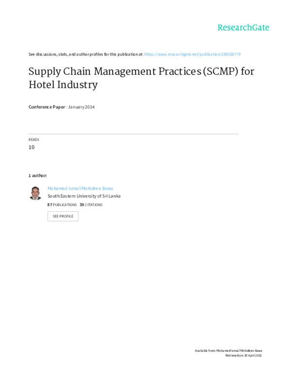 (PDF) Supply Chain Management Practices (SCMP) for Hotel Industry ...