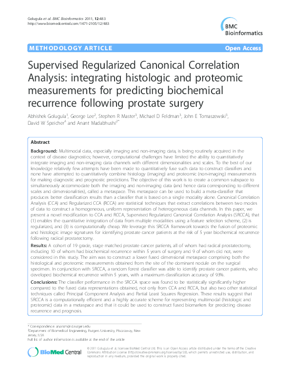 (PDF) Supervised Regularized Canonical Correlation Analysis: integrating histologic and ...