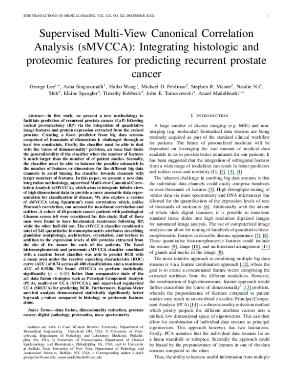 (PDF) Supervised Multi-View Canonical Correlation Analysis (sMVCCA): Integrating Histologic and ...