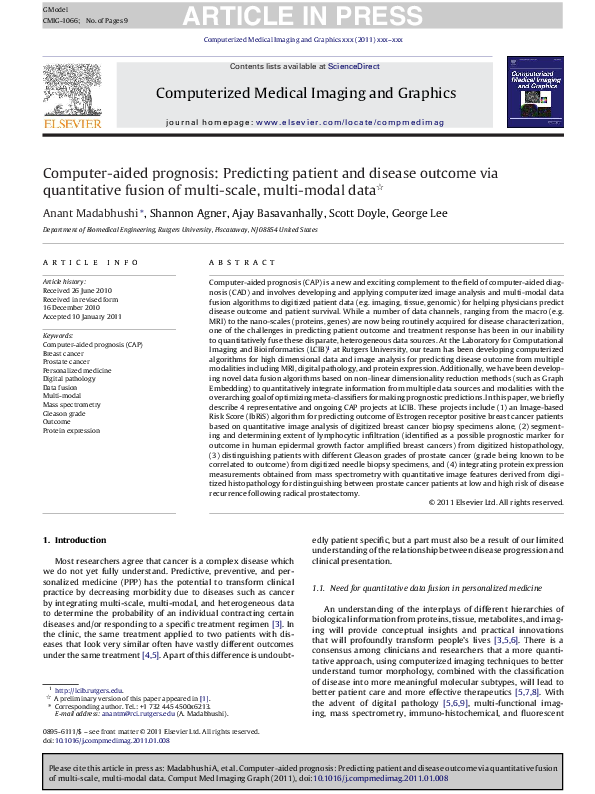 (PDF) Computer-aided prognosis: Predicting patient and disease outcome via quantitative fusion ...