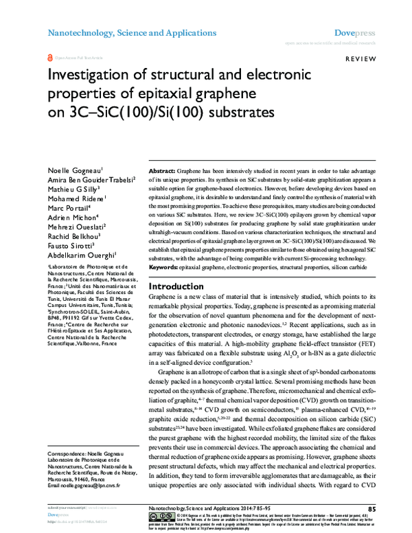 (PDF) Investigation of structural and electronic properties of epitaxial graphene on 3C–SiC(100 ...