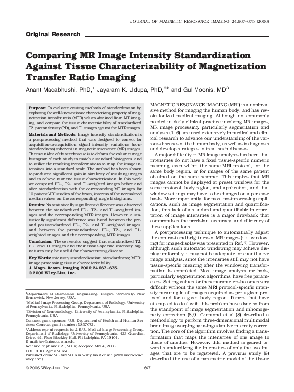 (PDF) Comparing MR image intensity standardization against tissue ...