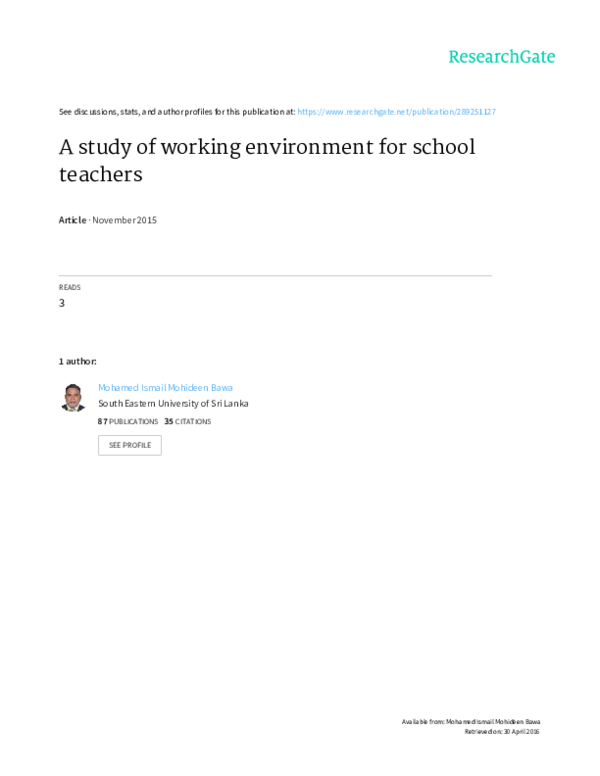 (PDF) A study of working environment for school teachers