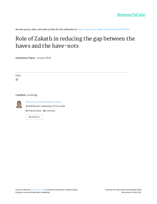 (PDF) Role of Zakath in reducing the gap between the haves and the have ...