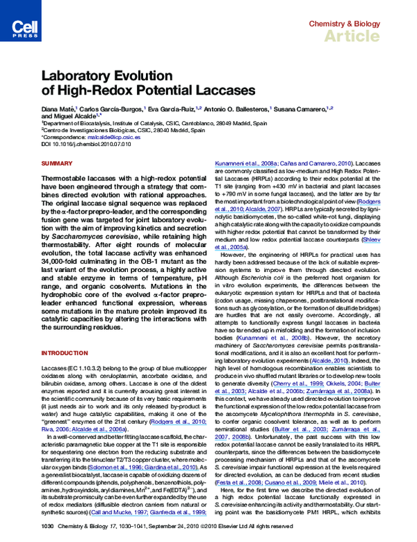 (PDF) Laboratory Evolution of High-Redox Potential Laccases