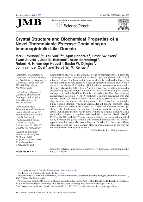 (PDF) Crystal Structure and Biochemical Properties of a Novel ...