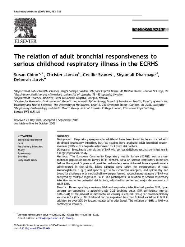 (PDF) The relation of adult bronchial responsiveness to serious ...