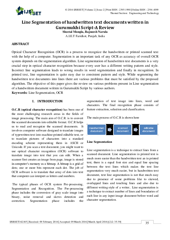 Pdf Line Segmentation Of Handwritten Text Documents Written In