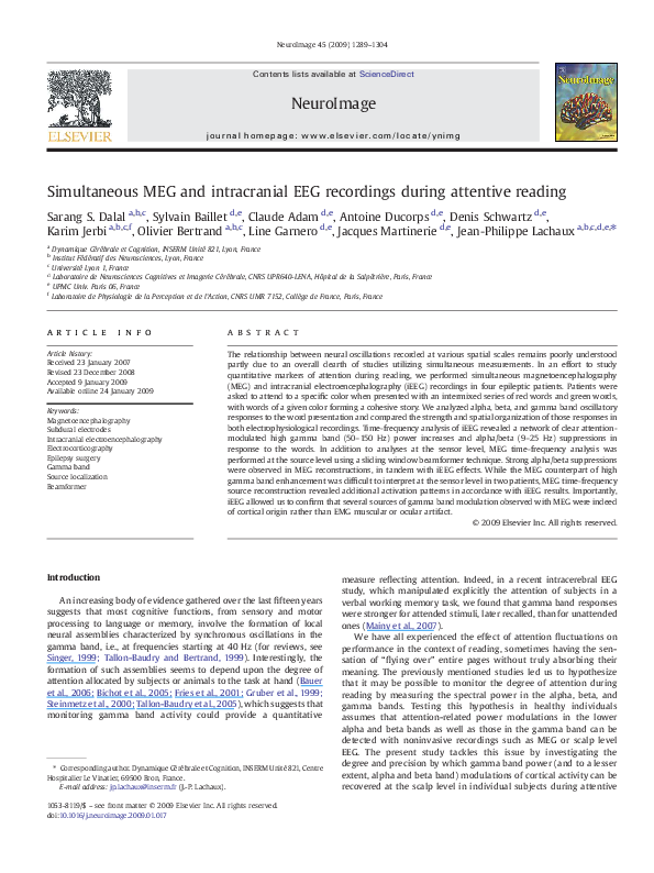 (PDF) Simultaneous MEG and intracranial EEG recordings during attentive reading