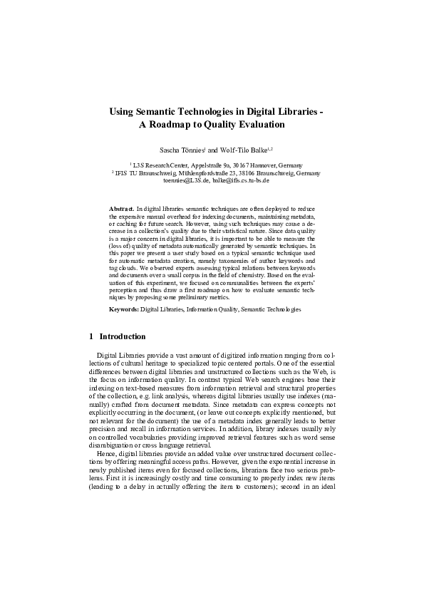 (PDF) Using semantic technologies in digital libraries - A roadmap to quality evaluation