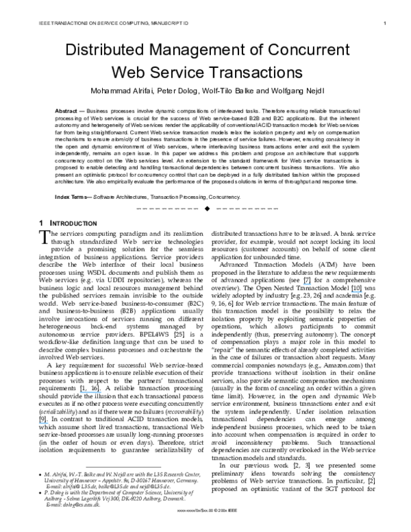 (PDF) Distributed Management of Concurrent Web Service Transactions