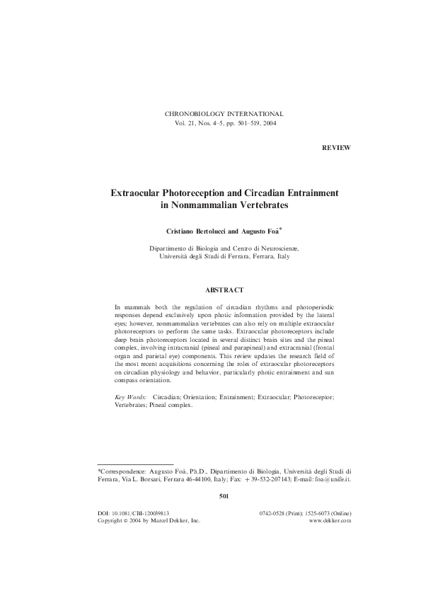 (PDF) Extraocular Photoreception and Circadian Entrainment in ...
