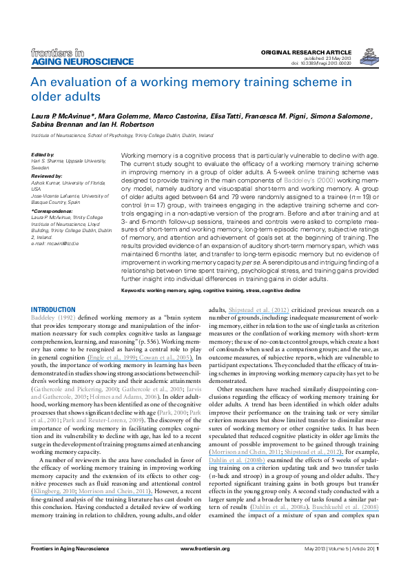 (PDF) An Evaluation of a Working Memory Training Scheme in Older Adults