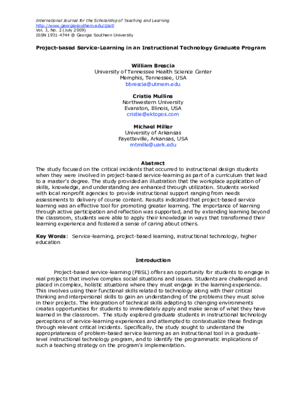 (PDF) Project-based Service-Learning in an Instructional Technology ...