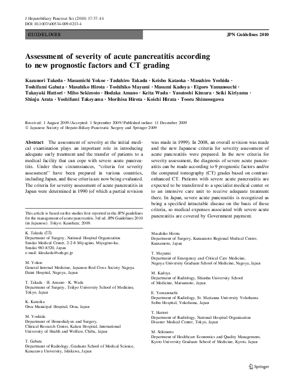 (PDF) Assessment of severity of acute pancreatitis according to new ...