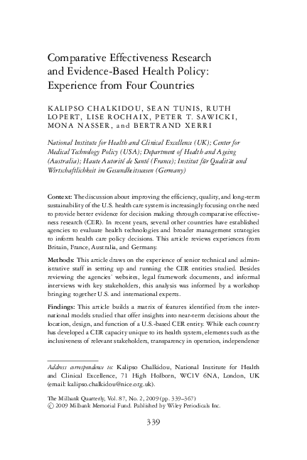 (PDF) Comparative Effectiveness Research and Evidence-Based Health Policy: Experience from Four ...