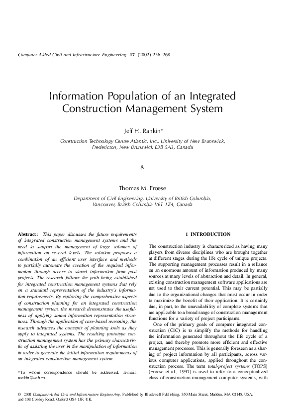 (PDF) Information population of an integrated construction management ...