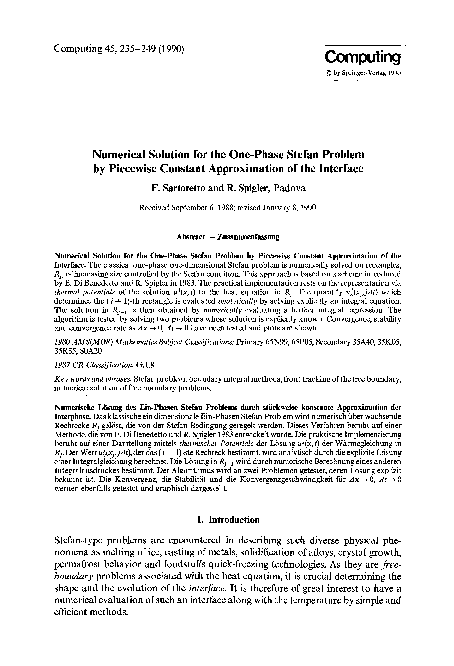 Pdf Numerical Solution For The One Phase Stefan Problem By Piecewise Constant Approximation Of