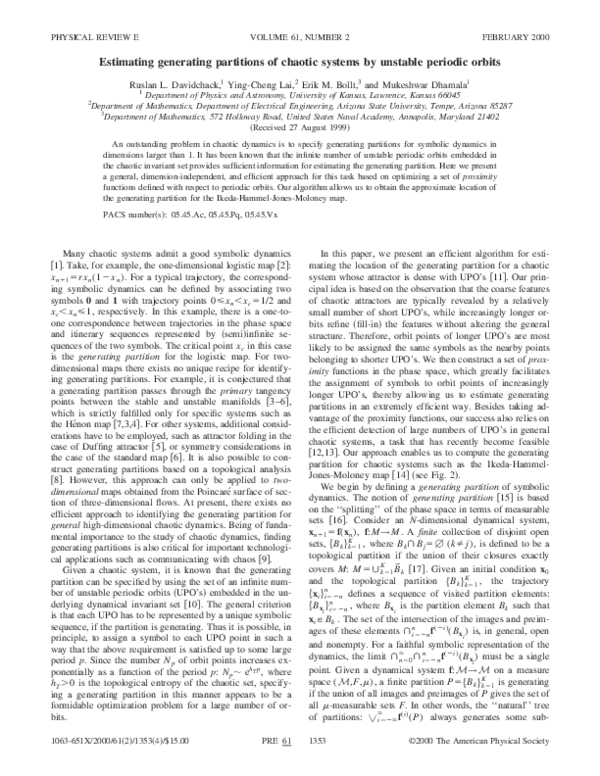 (PDF) Estimating generating partitions of chaotic systems by unstable periodic orbits