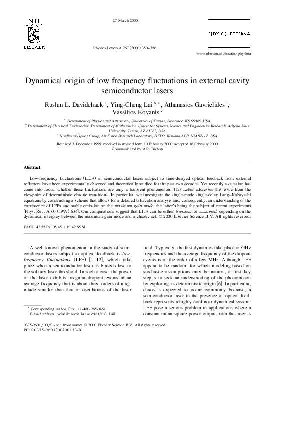 (PDF) Dynamical origin of low frequency fluctuations in external cavity semiconductor lasers