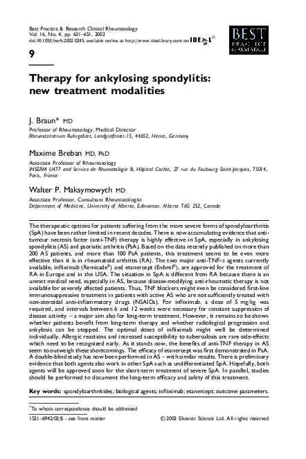(PDF) Therapy for ankylosing spondylitis: new treatment modalities