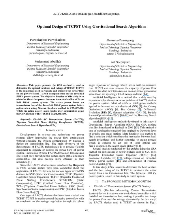 Pdf Optimal Design Of Tcpst Using Gravitational Search Algorithm Muhammad Abdillah