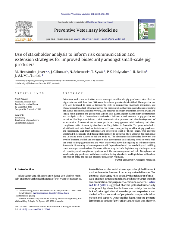 (PDF) Use of stakeholder analysis to inform risk communication and ...