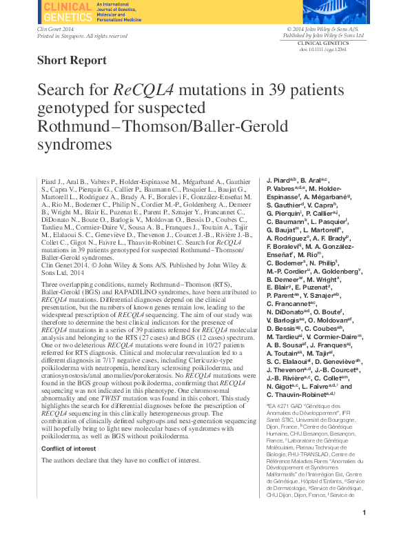 (PDF) Search for ReCQL4 mutations in 39 patients genotyped for ...