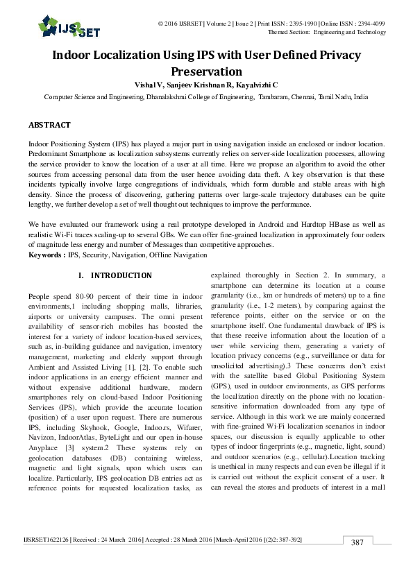 (PDF) Indoor Localization Using IPS with User Defined Privacy Preservation