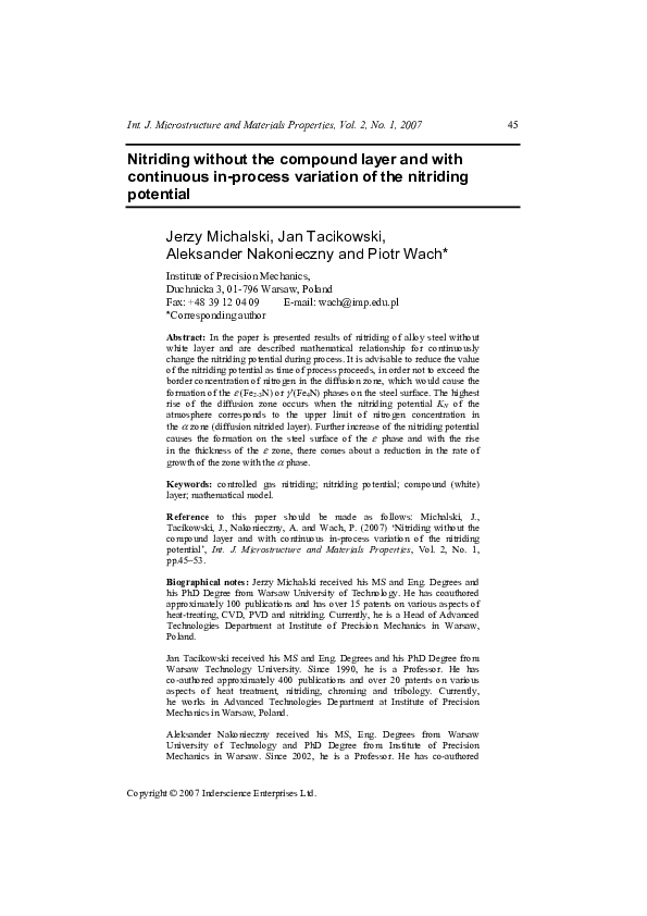(PDF) Nitriding without the compound layer and with continuous in ...